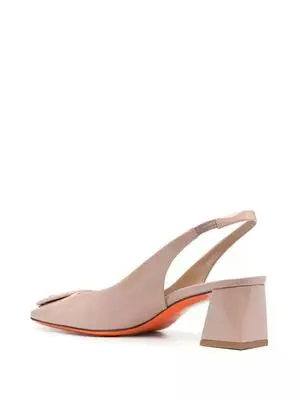 Santoni Patent Leather Slingback Pumps With Decorative Buckle
