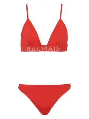 Balmain Logo Embellished Bikini Set - Red