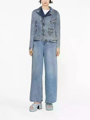 Moschino Crystal Embellished Denim Biker Jacket - Blue