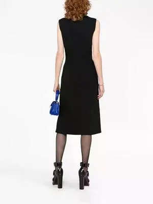 Versace Cady Box-pleat V-neck Midi Dress