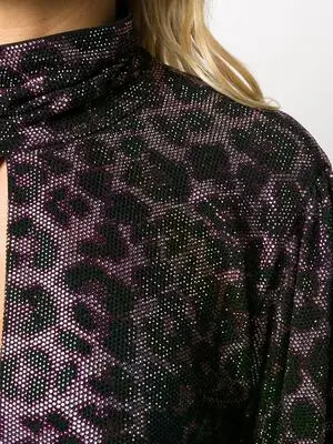Philipp Plein Metallic Leopard Print Halterneck Dress With Billowing Sleeves