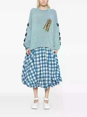 STORY MFG. Gingham Check Puffball Hem Skirt - Blue