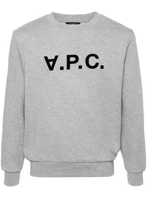 A.p.c. Flocked Logo Cotton Sweatshirt - Grey