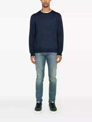 Fedeli Merino Wool Crew Neck Sweater - Blue