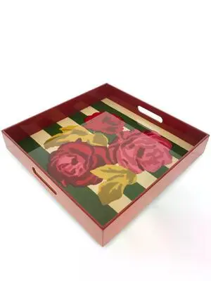 LISA CORTI Nizam Stripes Wood Tray - Red