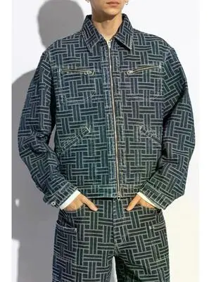 Kenzo Denim Jacquard Logo Motif Zip-up Jacket