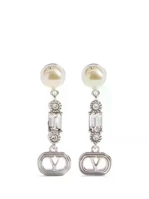 Valentino Garavani Vlogo Signature Crystal-embellished Drop Earrings - Silver