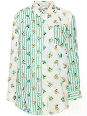 ALEMAIS Alemas Floral Print Striped Linen Shirt - Neutrals