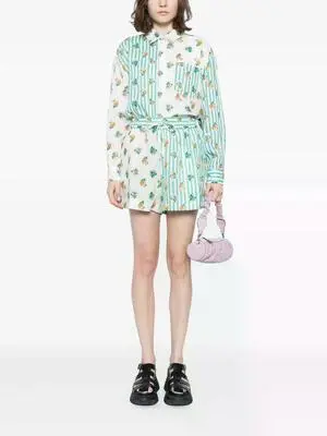 ALEMAIS Alemas Floral Print Striped Linen Shirt - Neutrals