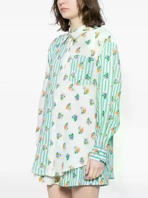 ALEMAIS Alemas Floral Print Striped Linen Shirt - Neutrals