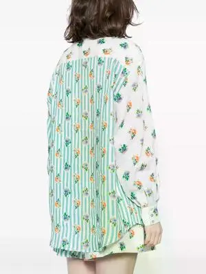 ALEMAIS Alemas Floral Print Striped Linen Shirt - Neutrals