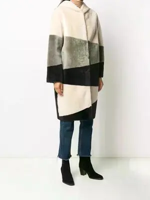 LISKA Hooded Single-breasted Colour-blocked Fur Coat
