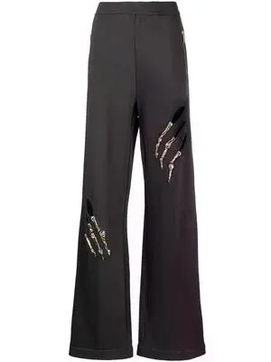 AREA Cut-out Crystal Embellished Track Pants - Grey