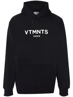 VTMNTS Logo Print Cotton Hoodie - Black