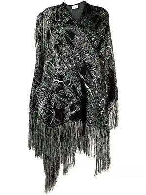 Philipp Plein Paisley-jacquard Wool Cape - Black