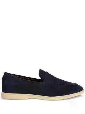 BOUGEOTTE Midnight Suede Loafers With Logo Plaque And Contrast Stitching - Blue