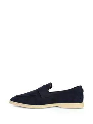 BOUGEOTTE Midnight Suede Loafers With Logo Plaque And Contrast Stitching