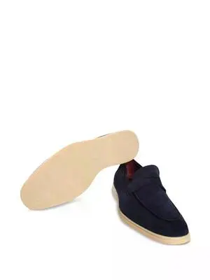BOUGEOTTE Midnight Suede Loafers With Logo Plaque And Contrast Stitching