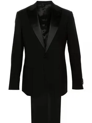 Giorgio Armani Contrast Wool Single-breasted Suit - Black