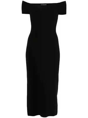 Eric Bompard Bardot Neckline Midi Dress With Flared Hem - Black