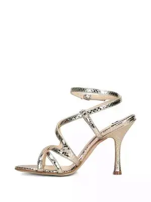 ANNA F. Leather Stiletto Sandals With Ankle Strap