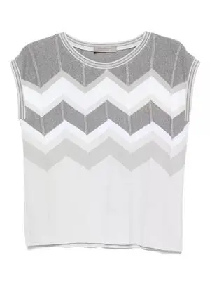 D.exterior Sleeveless Chevron Knit Vest With Metallic Threading - Grey