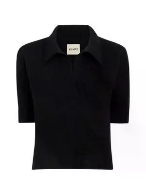 Khaite Jo Short Sleeved Cashmere Polo Top - Black