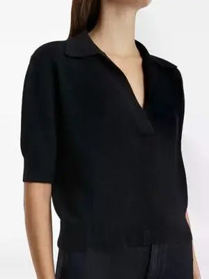 Khaite Jo Short Sleeved Cashmere Polo Top - Black
