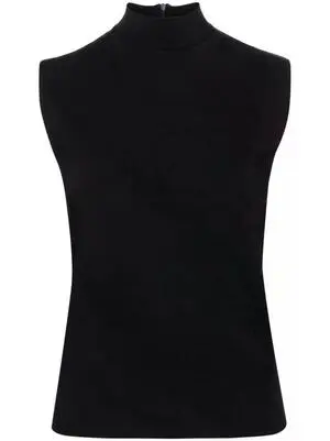 Plan C Mock-neck Fine Knit Tank Top - Black