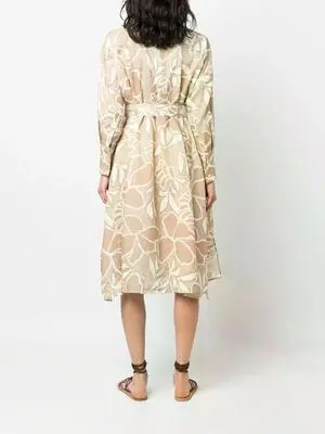XACUS Graphic Print Asymmetric Linen Shirt Dress