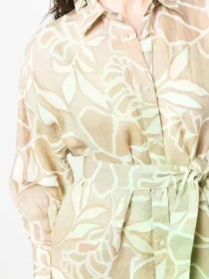 XACUS Graphic Print Asymmetric Linen Shirt Dress