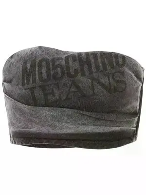 Moschino Denim Strapless Cropped Top - Grey