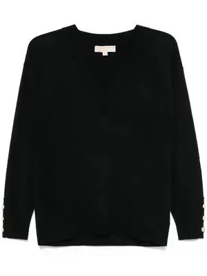 Michael Kors Merino Wool V-neck Sweater With Button Detail - Black