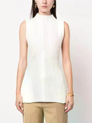 Gauchère Sleeveless Mock Neck Ribbed Top - Neutrals