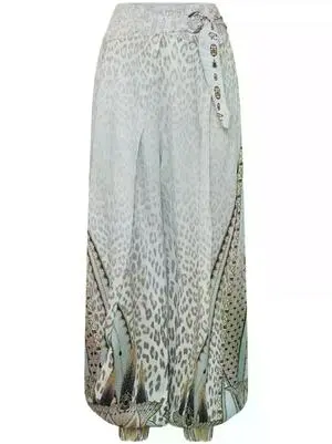 Camilla Asymmetrical Belted Trousers With Leopard Print - Grey