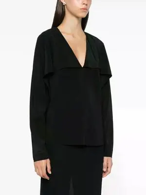 Helmut Lang Silk Crepe De Chine Layered V-neck Blouse - Black