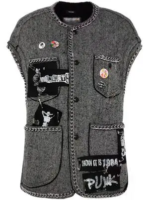 R13 Sleeveless Herringbone Jacket With Embellishments
