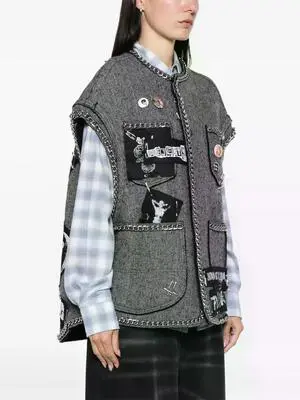 R13 Sleeveless Herringbone Jacket With Embellishments