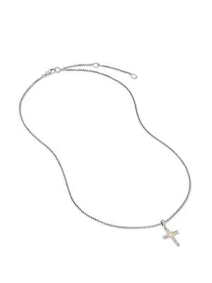 David Yurman Sterling And Diamond Cross Pendant Necklace