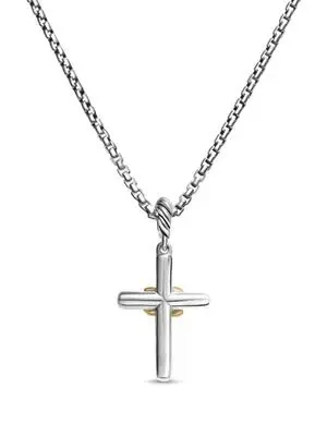 David Yurman Sterling And Diamond Cross Pendant Necklace