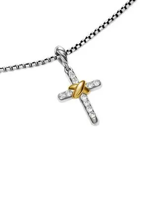 David Yurman Sterling And Diamond Cross Pendant Necklace
