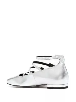 ALOHAS Tone Calf Leather Ballet Flats With Triple Buckle Detailing