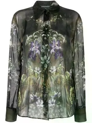 Alberta Ferretti Floral Print Silk Shirt - Grey