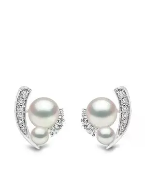 Yoko London 18kt White Gold Freshwater Pearl And Diamond Stud Earrings - Silver