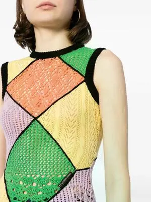 MARINE SERRE Paneled Crochet-knit Tank Top