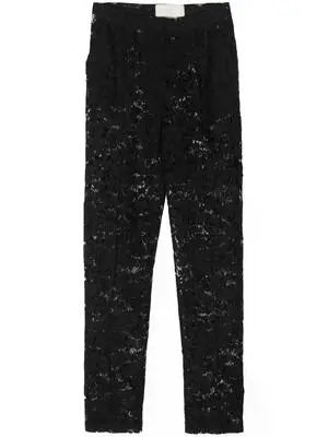 LOULOU Floral Lace Appliqué Tapered Trousers - Black
