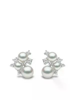 Yoko London 18kt White Gold Diamond And Pearl Stud Earrings - Silver