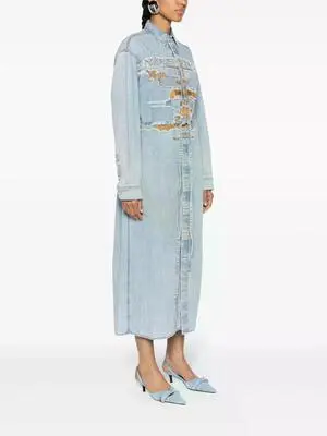 Y/project Logo-embroidered Denim Shirt Dress - Blue