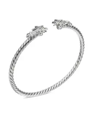 David Yurman Sterling Starburst Diamond Open Cuff Bracelet