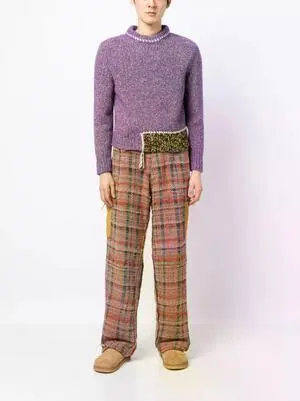 VITELLI Check Pattern Whipstitch Straight-leg Trousers